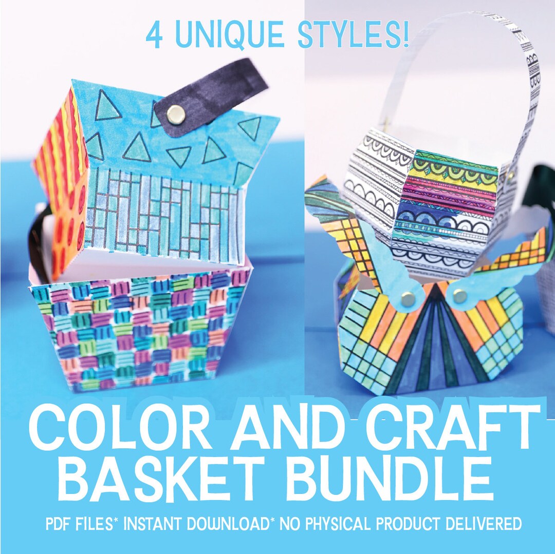 Paper Basket Templates BUNDLE: 4 Color & Craft Baskets Coloring Pages ...