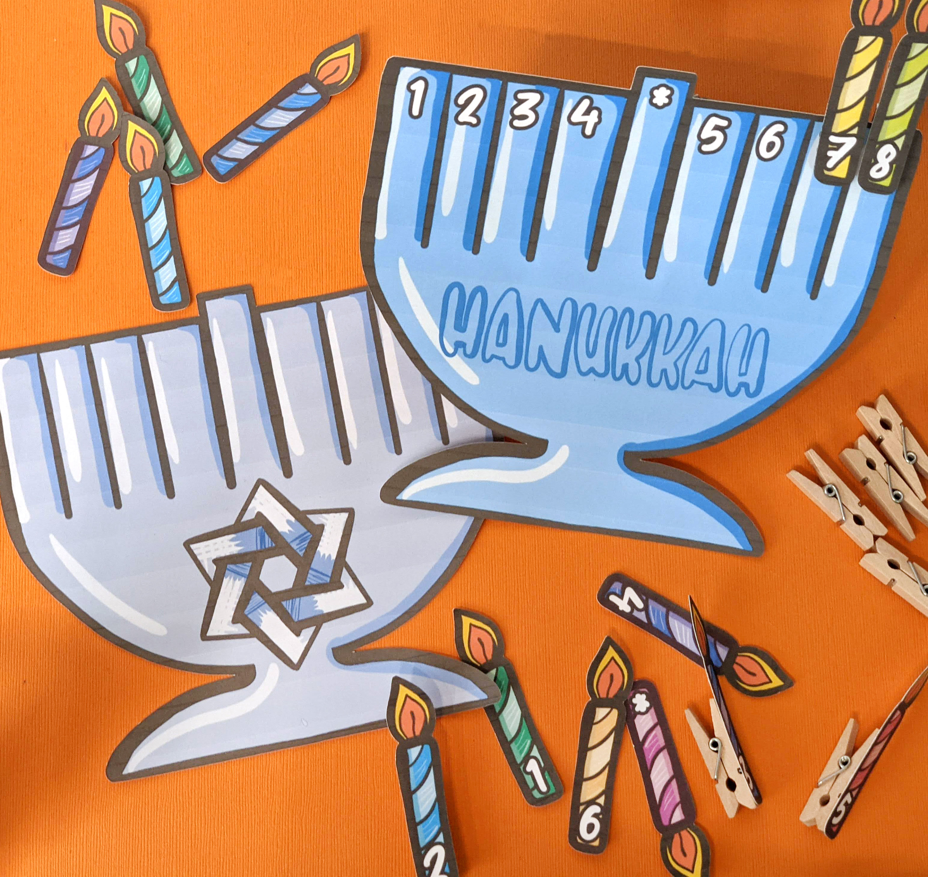 FULL COLOR Clothespin Menorah Hanukkah Craft for Kids - Etsy