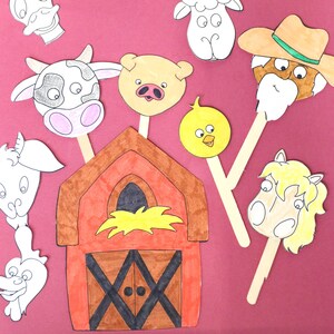 Farm Animal Stick Puppets | Coloring Pages and Preschool Craft | Old ...