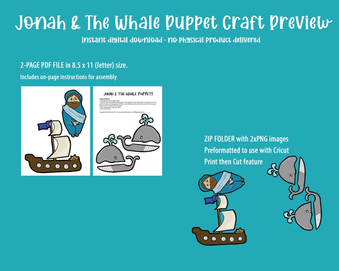 Jonah and the Whale Puppet Craft and Activity Full Color - Etsy