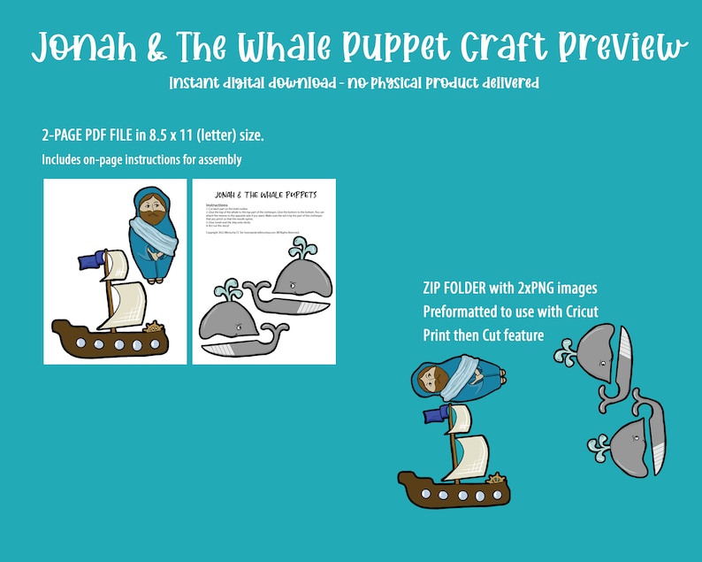 Jonah and the Whale Puppet Craft and Activity - Full Color Paper Toy ...
