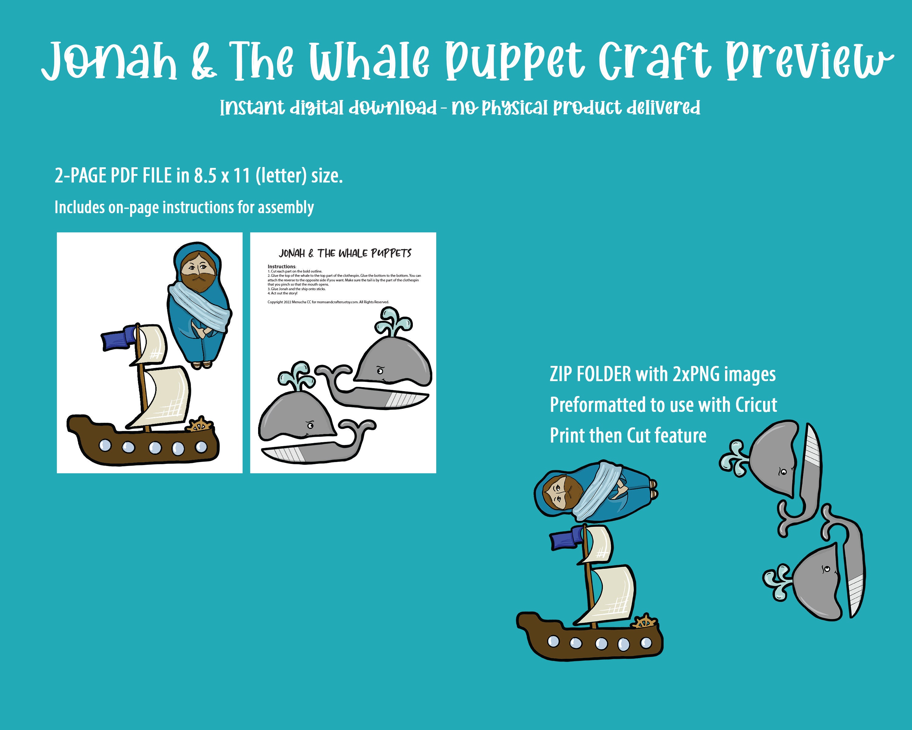 Jonah and the Whale Puppet Craft and Activity - Full Color Paper Toy ...