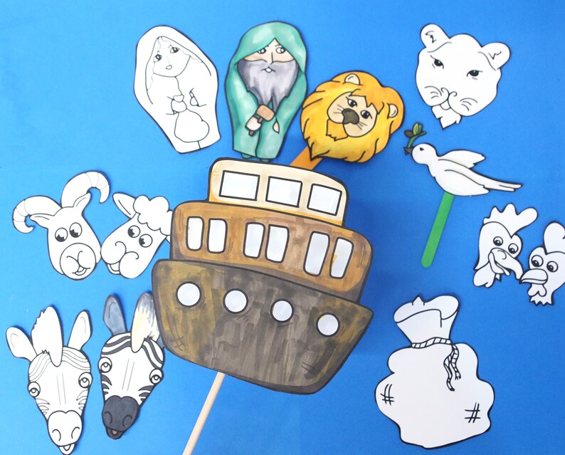 Noah's Ark Puppets Printable Crafts & Coloring Pages for Parshat Noach ...