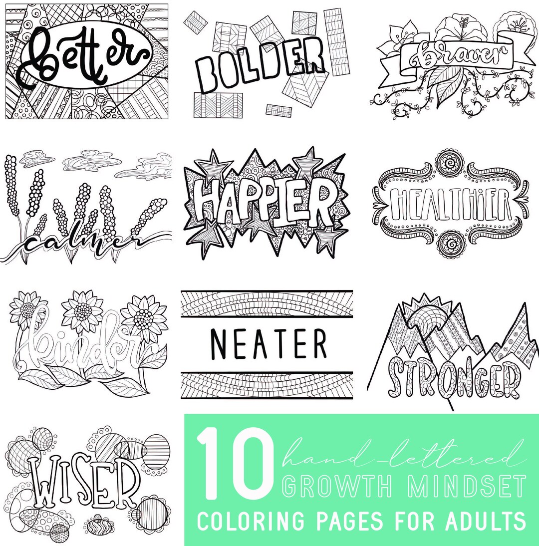 10 Printable Growth Mindset Coloring Pages - Medium Complexity ...