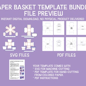 Paper Basket Templates BUNDLE: 4x 3D SVG Cut Files and PDF ...