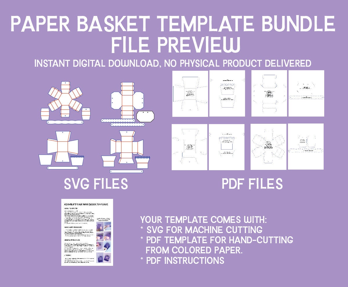 BUNDLE: 4x 3D Paper Basket SVG Cut Files and Pdf Templates With ...