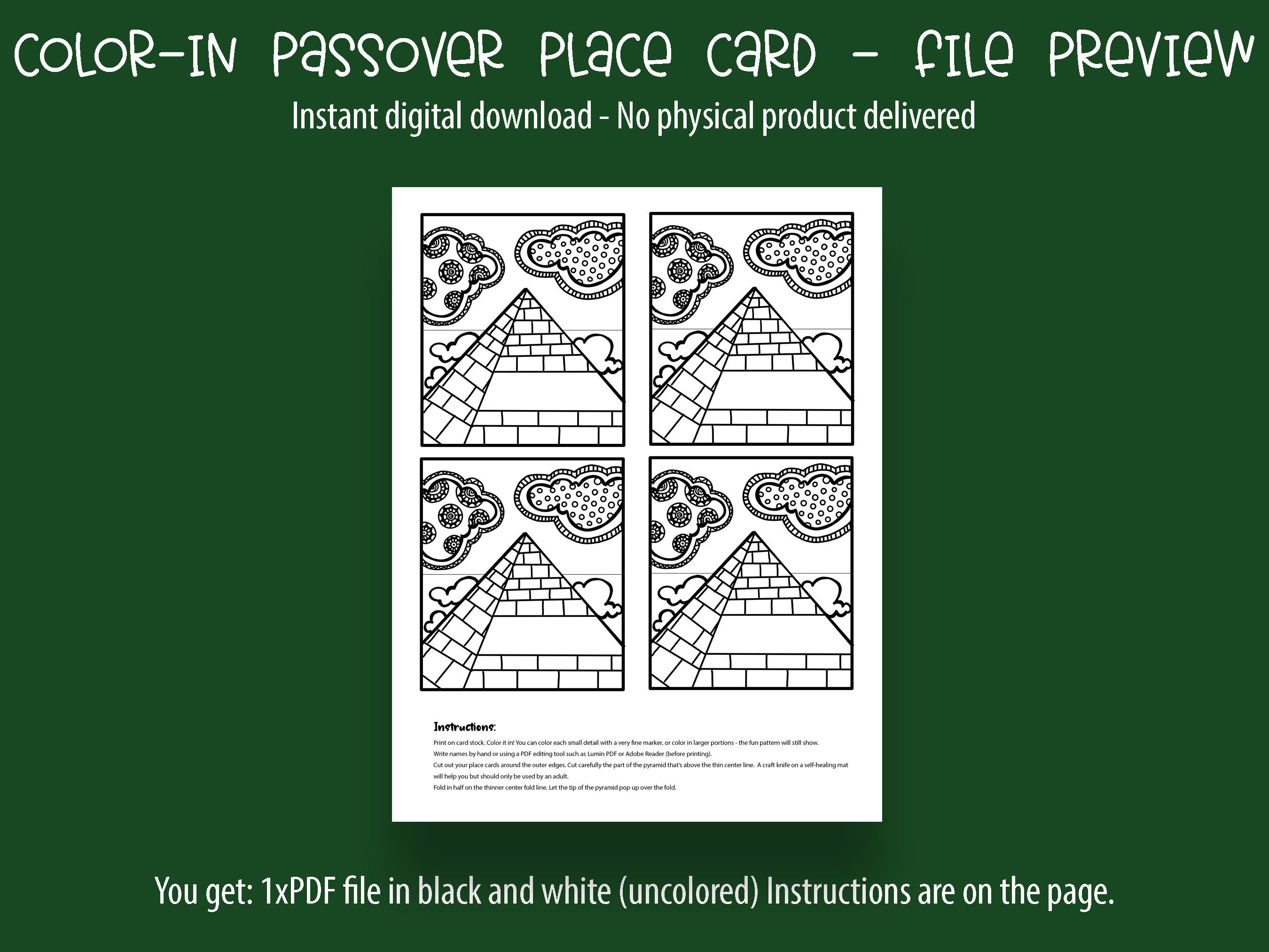 Color-in Printable Passover Name Cards Pyramids Kids Pesach Craft ...