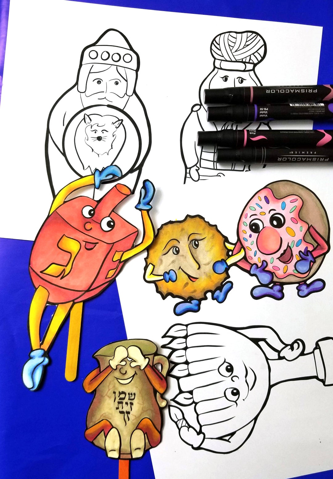 Hanukkah Craft for Kids - Puppets | Printable PDF COLOR-IN Coloring ...
