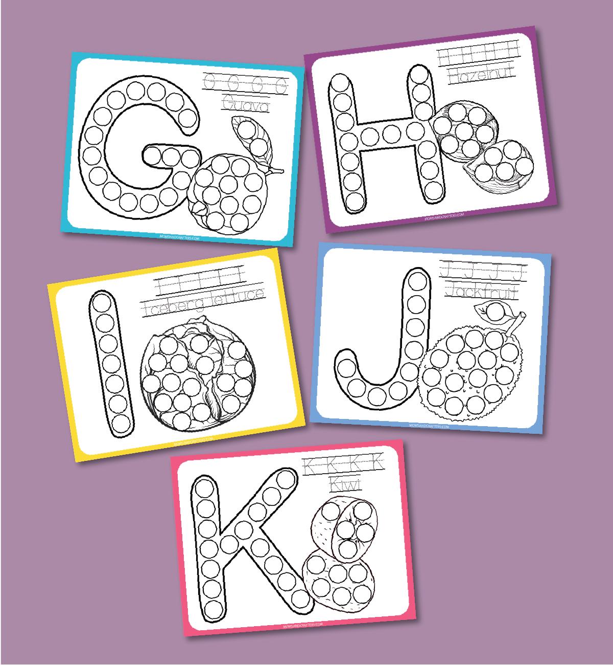 Do A Dot Printable Alphabet Craft & Coloring Pages for Kids | Fruit and ...