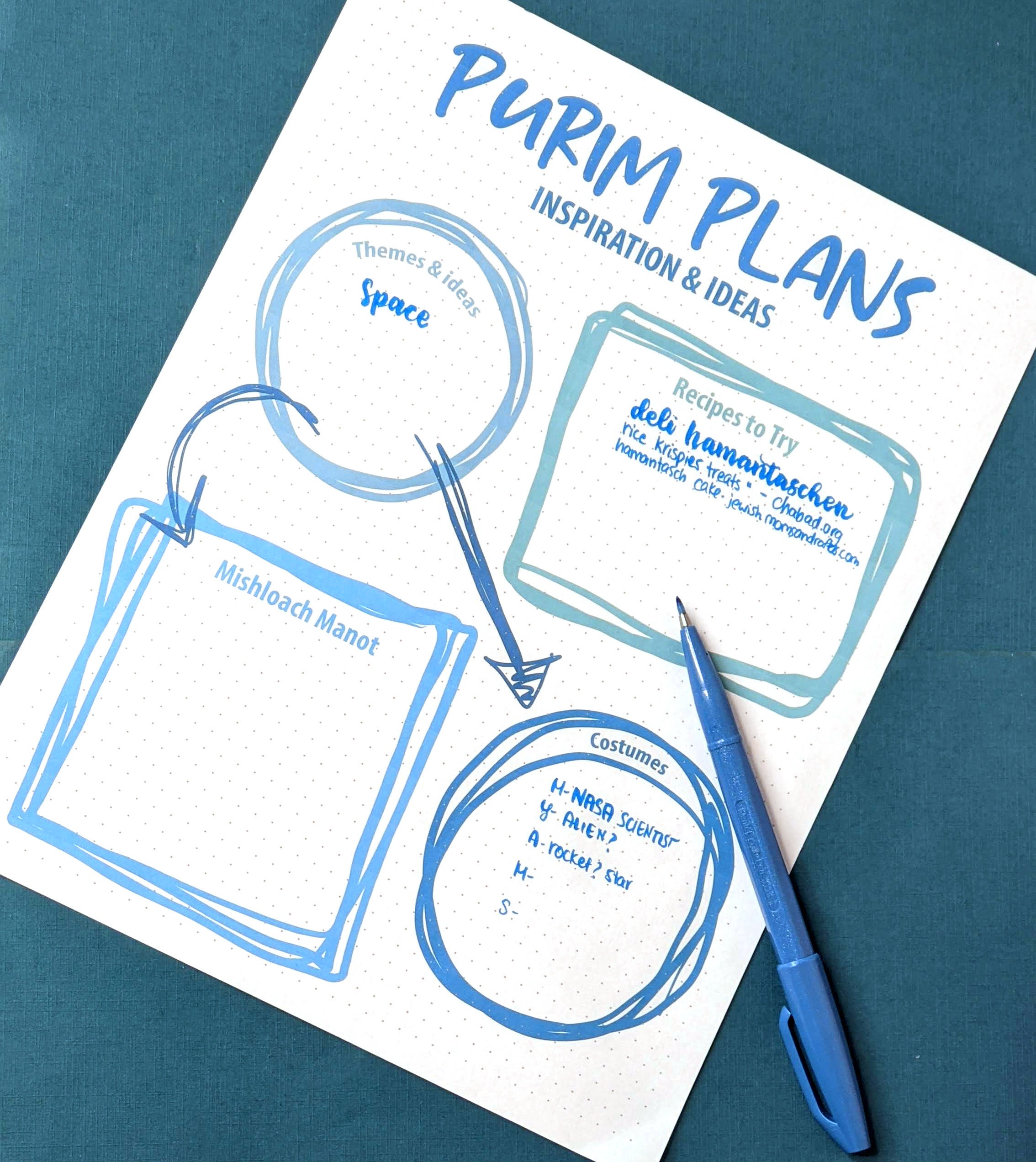 Purim Planner Printable Jewish Holiday Planner Inserts Dot Grid Purim ...