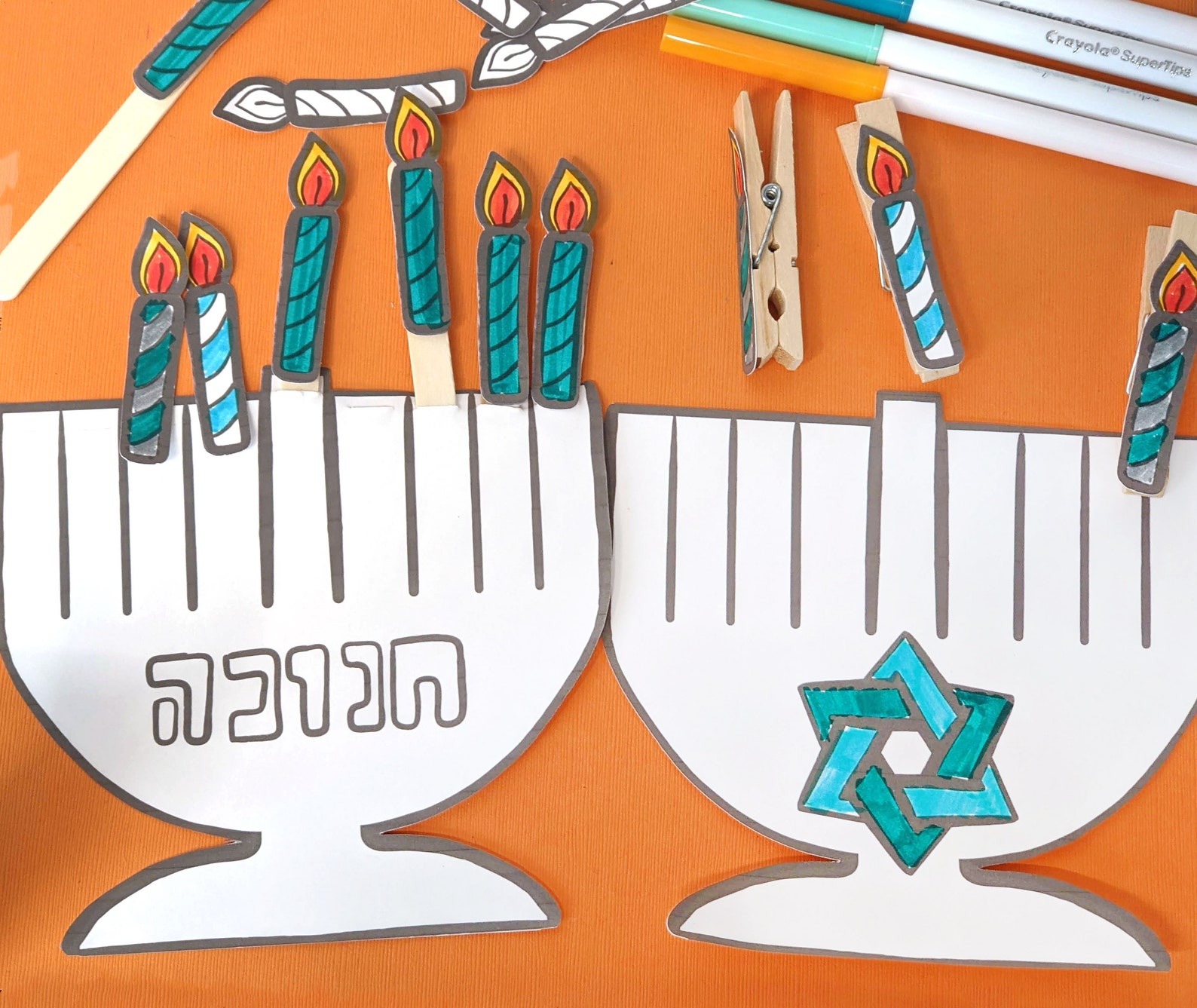 Hanukkah Craft Clothespin Menorah - Coloring Pages for Kids - Printable ...