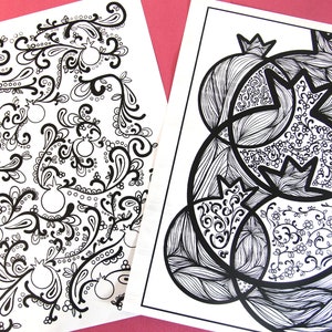 6 Pomegranate Coloring Pages for Adults | Printable Rosh Hashanah and ...