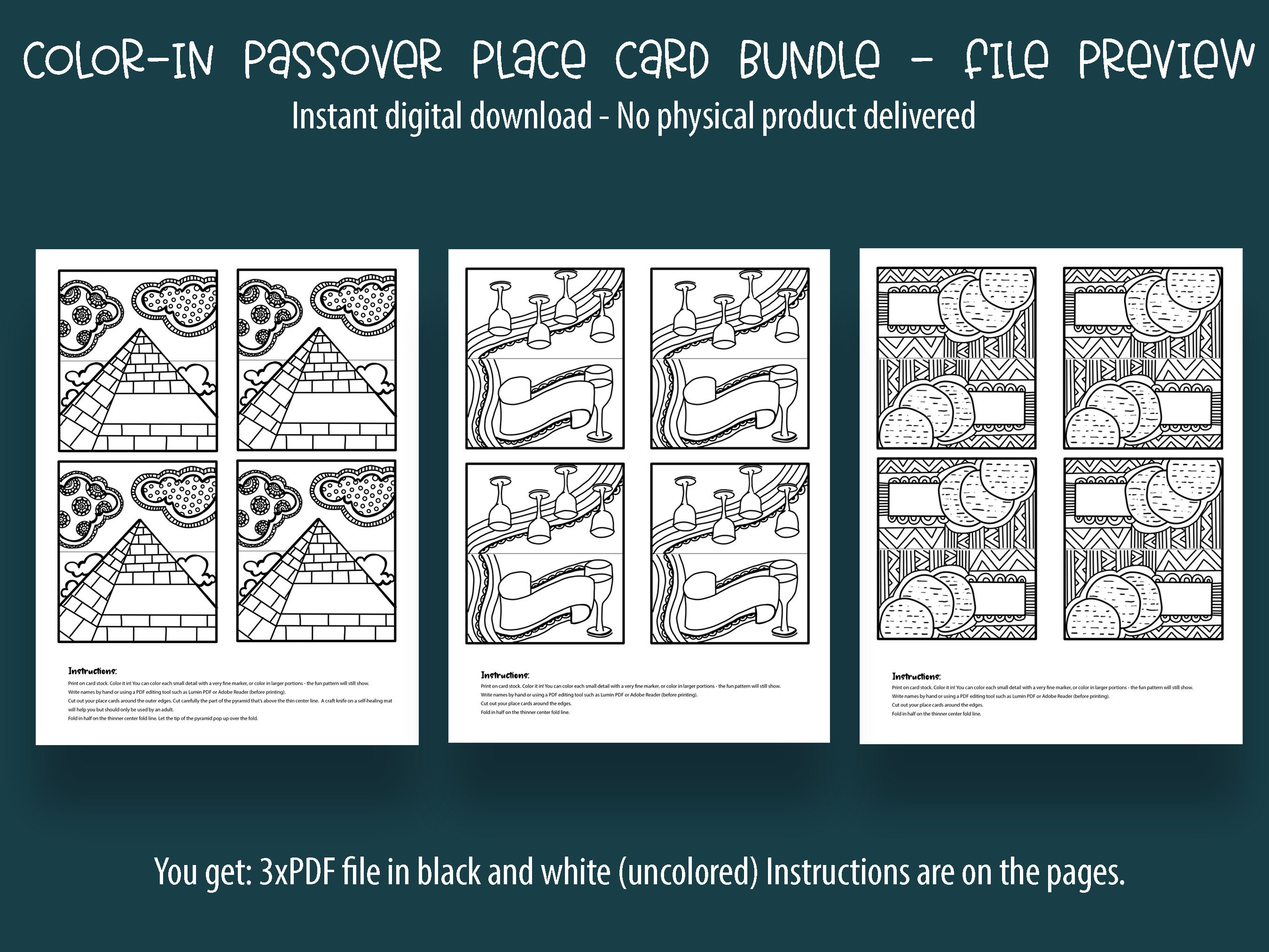 BUNDLE: Color-in Printable Passover Name Cards | Kids Pesach Craft ...