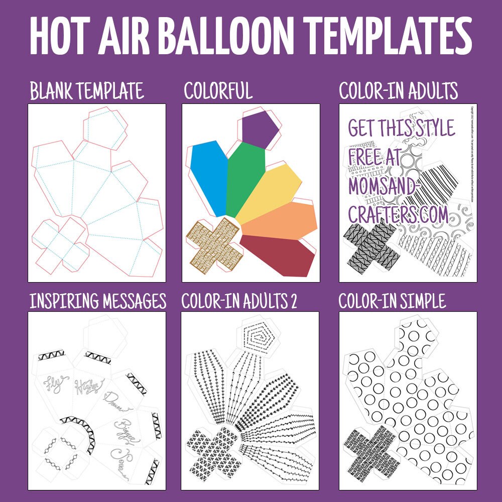 Paper Hot Air Balloons - Coloring Pages - Color-in Paper Craft Template ...