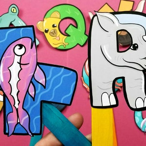 Alphabet Puppets Paper Toy Template - Printable Animal ABC - Animal ...