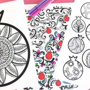 6 Pomegranate Coloring Pages for Adults | Printable Rosh Hashanah and ...