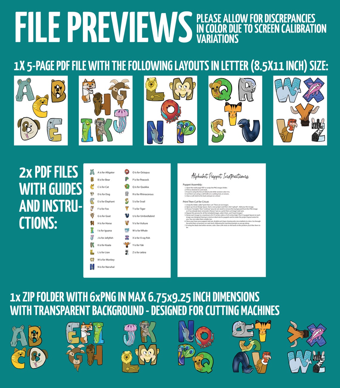 Alphabet Puppets Paper Toy Template Printable Animal ABC - Etsy