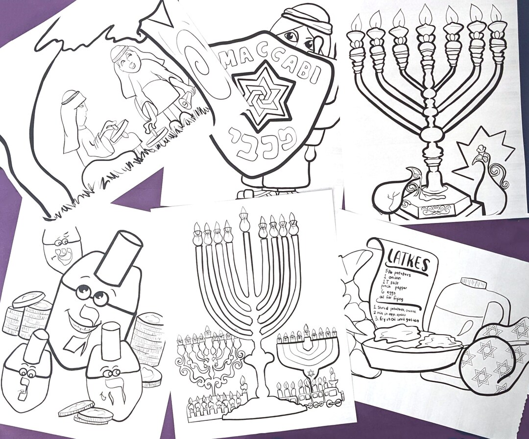 Chanukah Coloring Pages Duo | Hanukkah Traditions AND Story Coloring ...