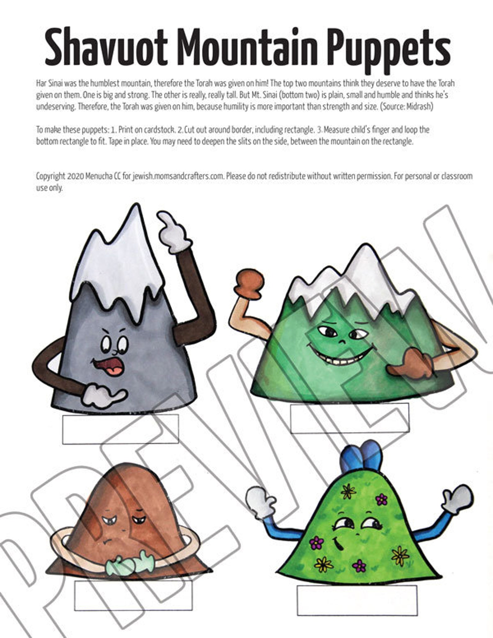 Shavuot Puppets Shavuos Craft for Kids Full Color and - Etsy Israel