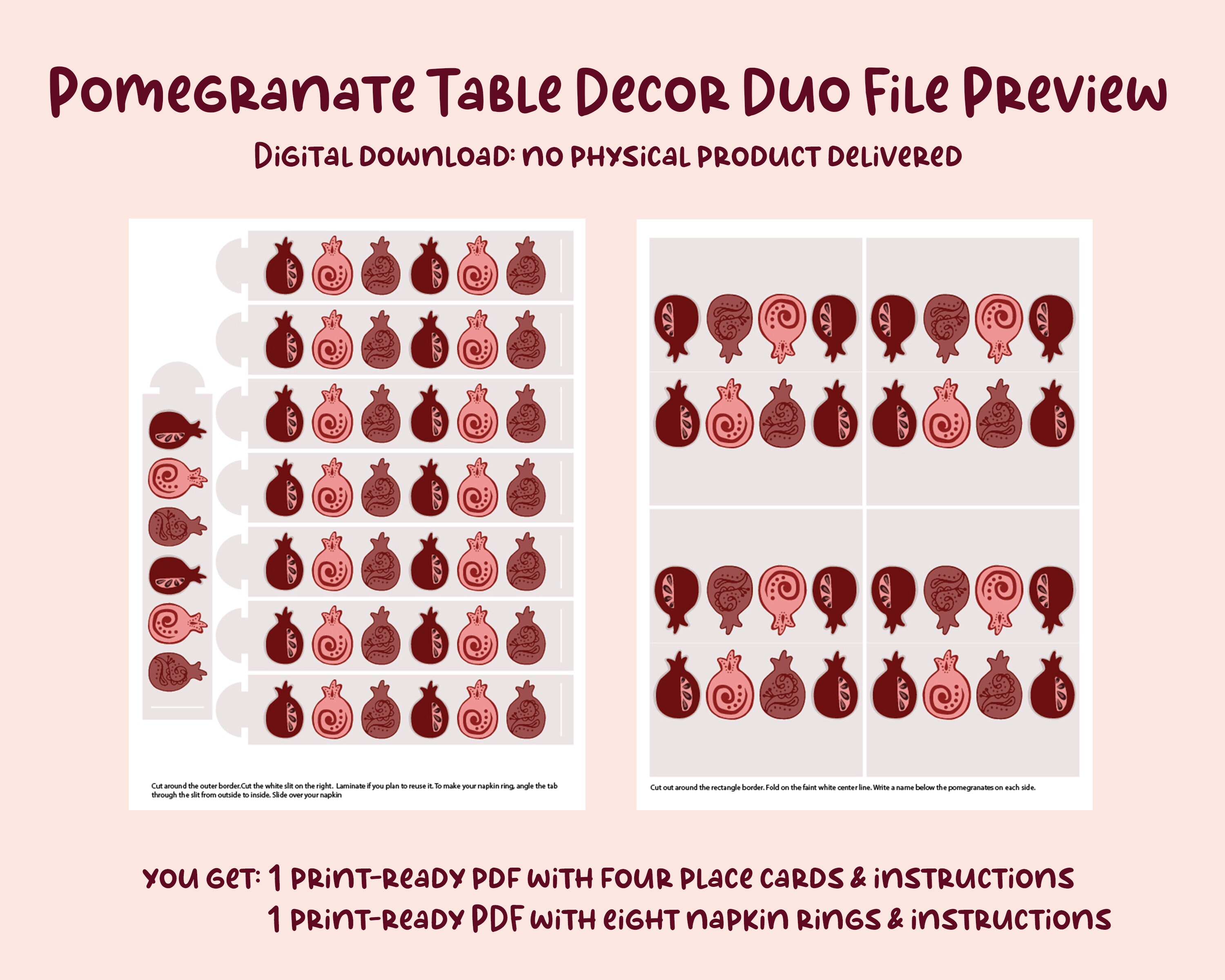 Rosh Hashanah Printable Table Decor Set Pomegranate Place - Etsy