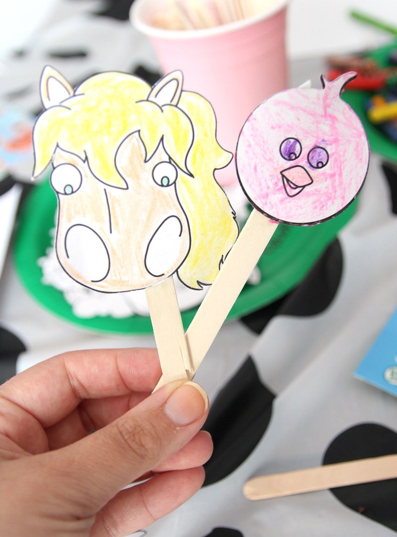 Farm Animal Stick Puppets | Coloring Pages and Preschool Craft | Old ...