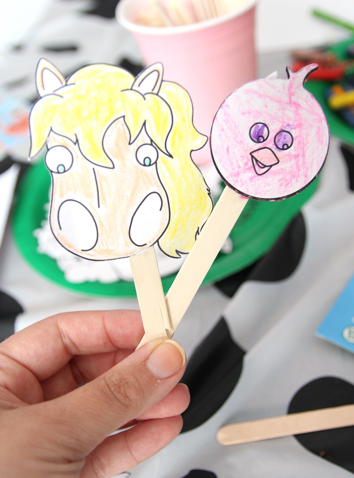 Farm Animal Stick Puppets Coloring Pages and Preschool Craft Old ...