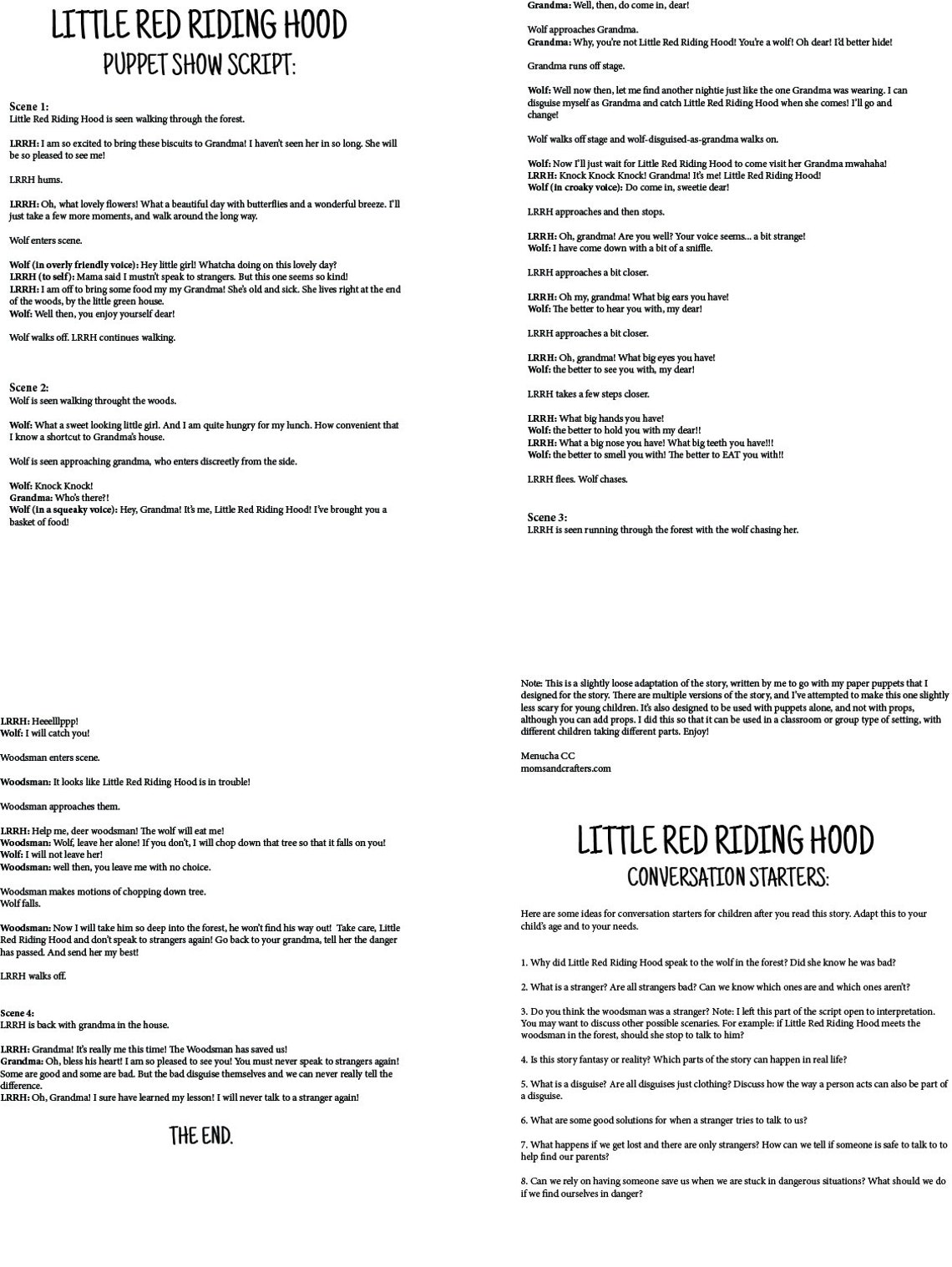 Little Red Riding Hood Puppets - FULL COLOR Printable Paper Toys ...