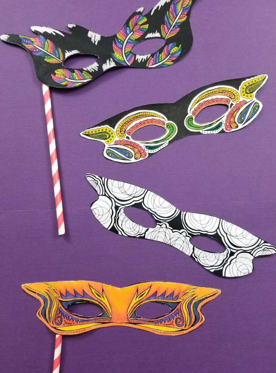 Mardi Gras Masks - Printable PDF Color-in Masks Paper Craft Coloring ...