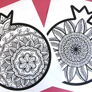 6 Pomegranate Coloring Pages for Adults | Printable Rosh Hashanah and ...