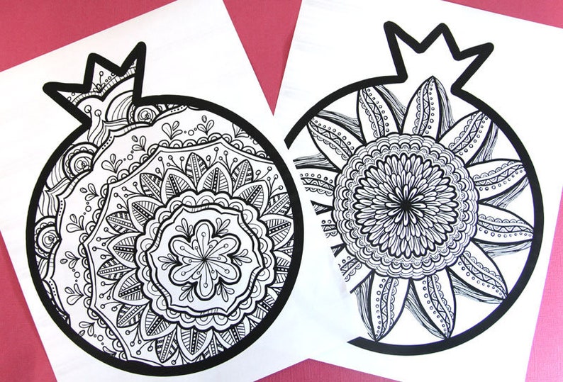 6 Pomegranate Coloring Pages for Adults Printable Rosh - Etsy