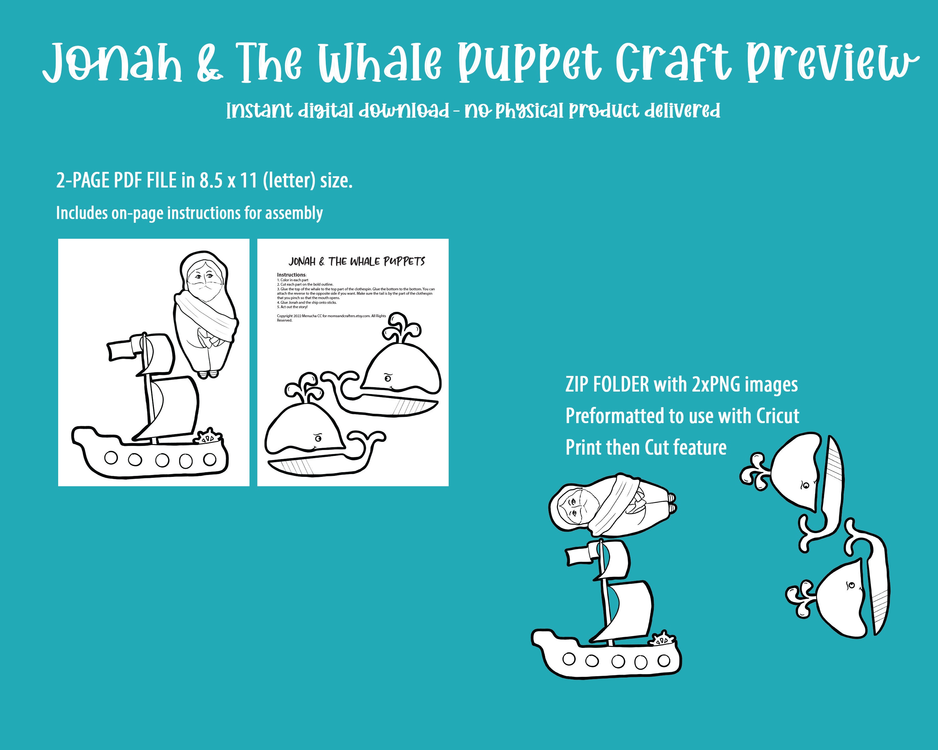 Jonah and the Whale Puppet Craft Coloring Page Version Yom Kippur ...