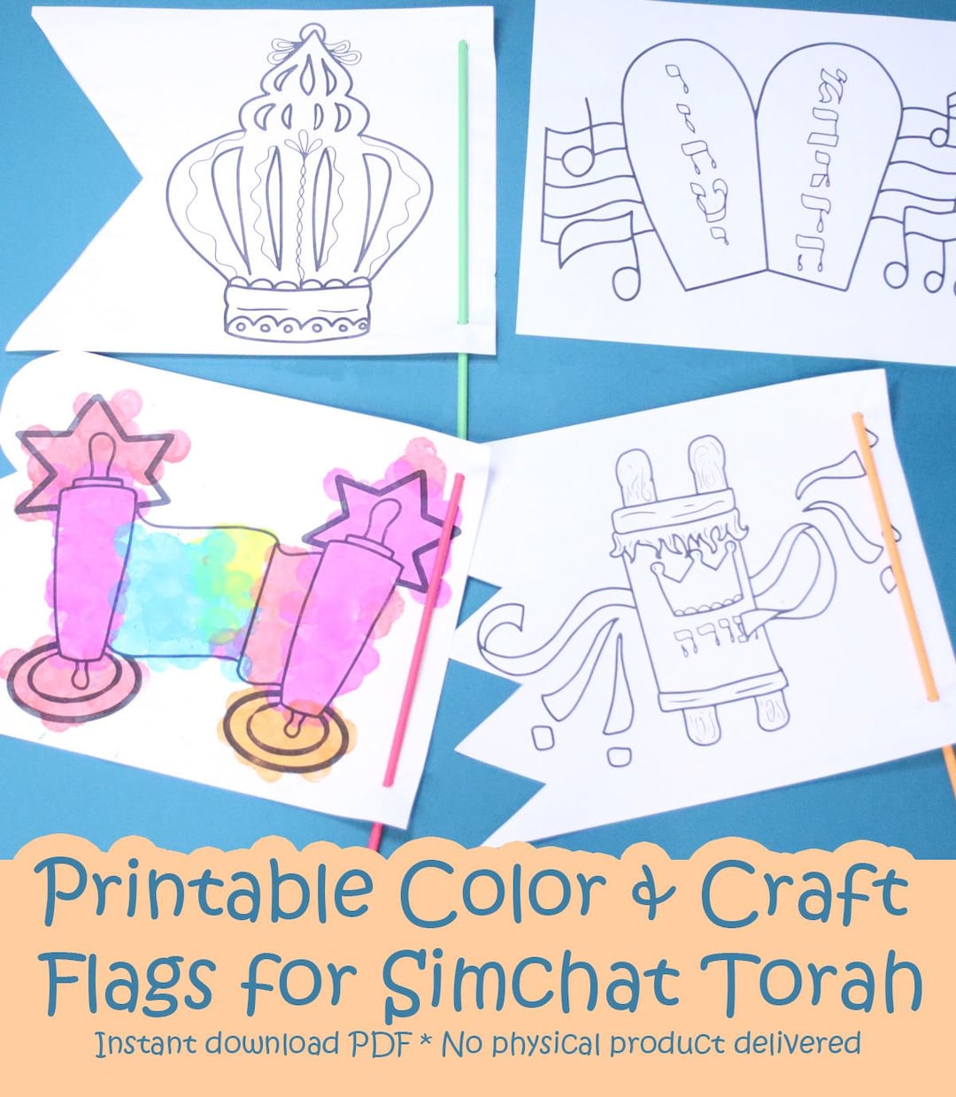 Simchat Torah Flags | DIY Torah Themed Jewish Flags | Coloring Pages ...