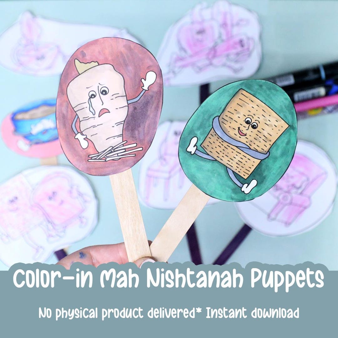 Passover Mah Nishtana Puppets - COLOR-IN Printable Pesach Puppets and ...