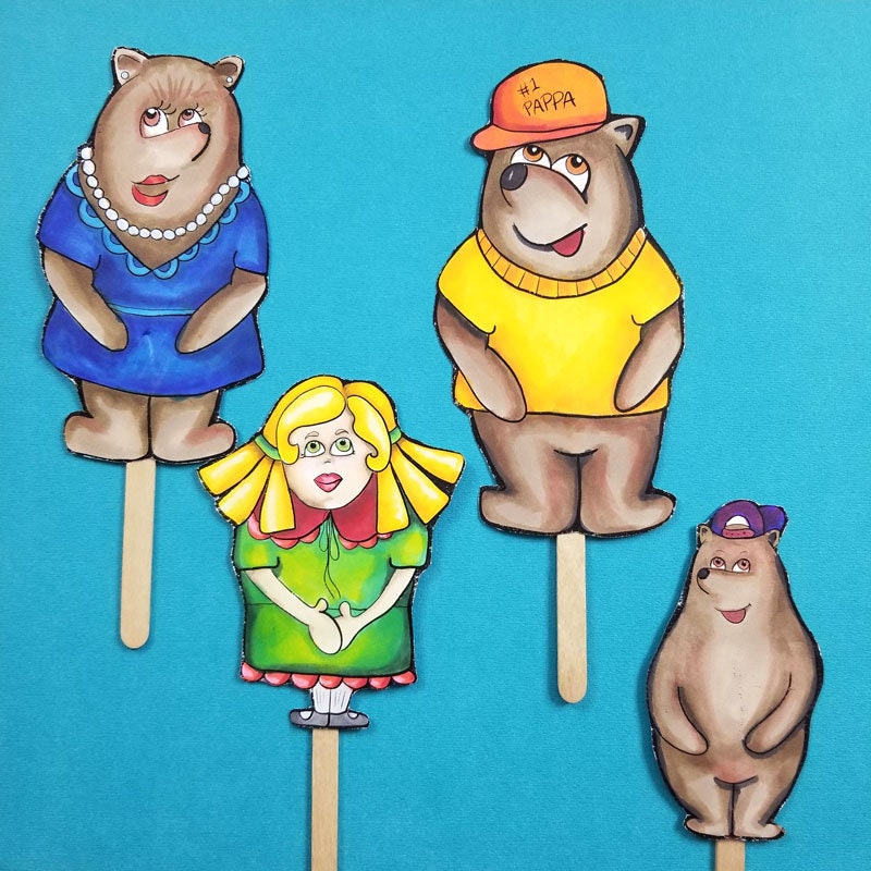 Goldilocks and the Three Bears Puppets FULL COLOR Printable Paper Toys ...