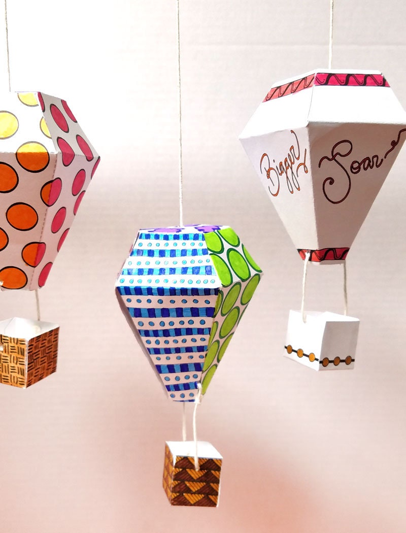 Paper Hot Air Balloons - Coloring Pages - Color-in Paper Craft Template ...