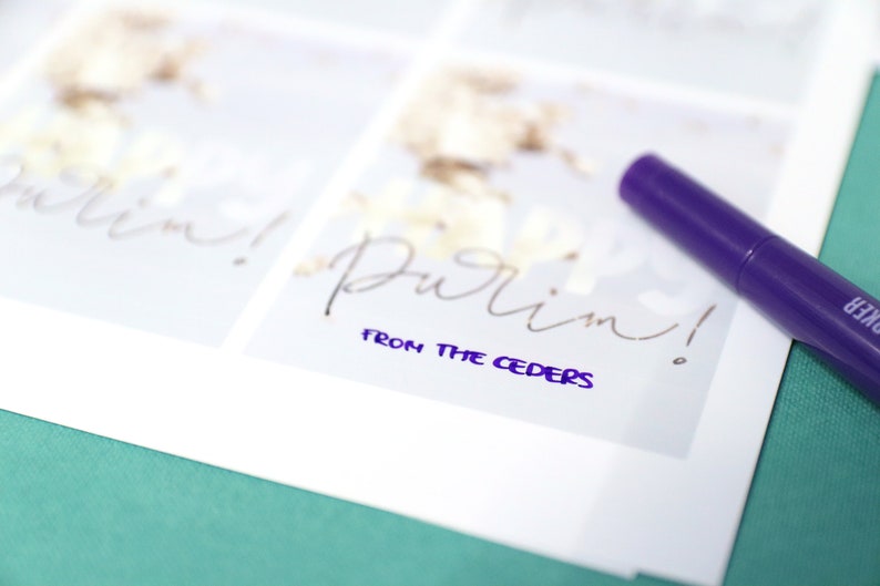 Gold Leaf Printable Purim Cards | Flat Hebrew and English Happy Purim ...