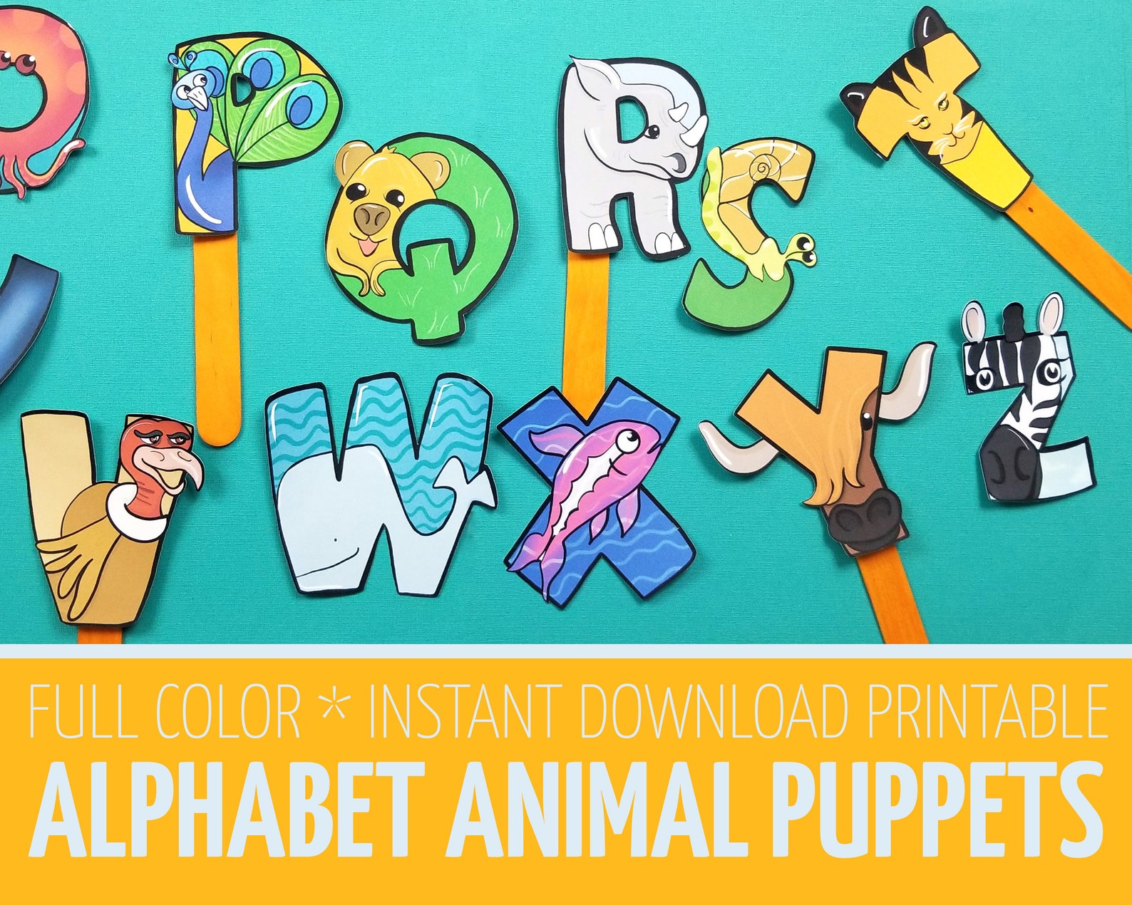Alphabet Puppets Paper Toy Template Printable Animal ABC Animal Crafts ...