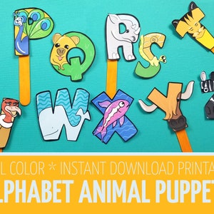 Alphabet Puppets Paper Toy Template - Printable Animal ABC - Animal ...