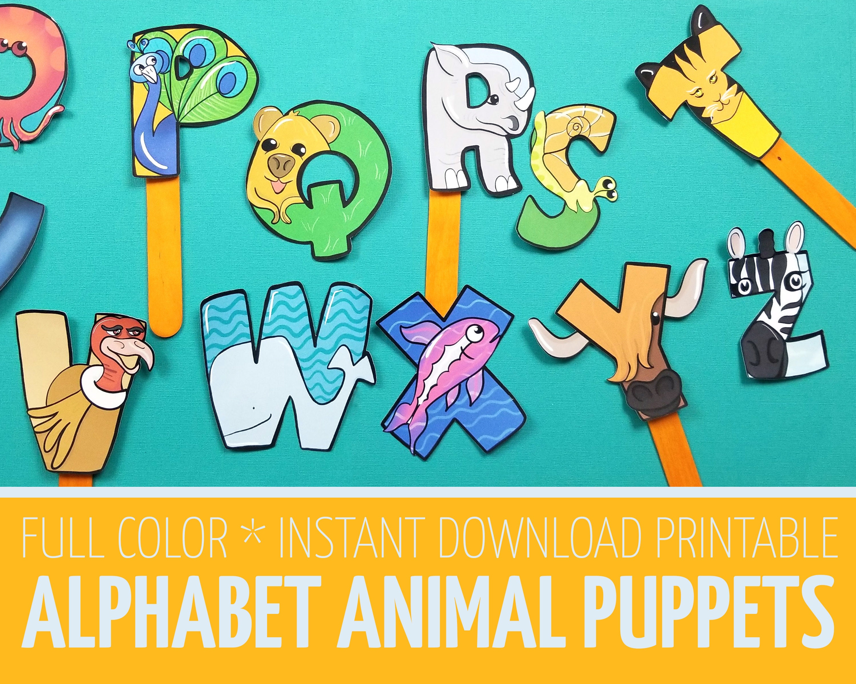 Alphabet Puppets Paper Toy Template Printable Animal ABC Animal Crafts ...