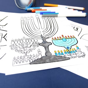 Chanukah Coloring Pages Duo | Hanukkah Traditions AND Story Coloring ...