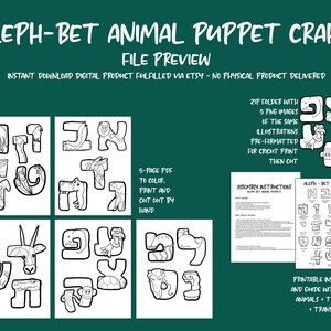 Color-in Aleph Bet Animals Puppets - Hebrew Alphabet Craft and Coloring ...