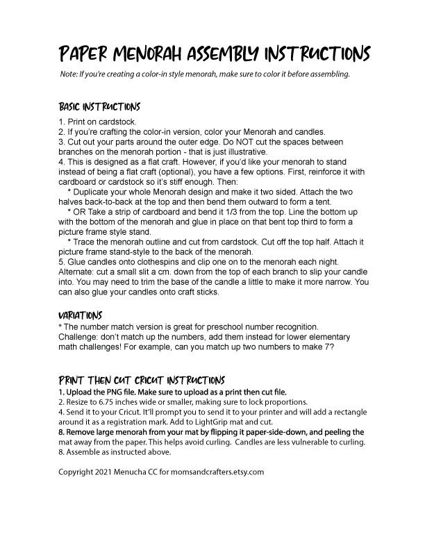 FULL COLOR Clothespin Menorah Hanukkah Craft for Kids - Printable Paper ...