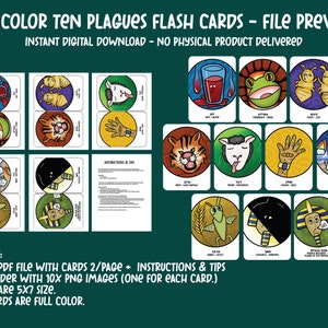 FULL COLOR Ten Plagues Flash Cards | Passover Teaching Tool for ...