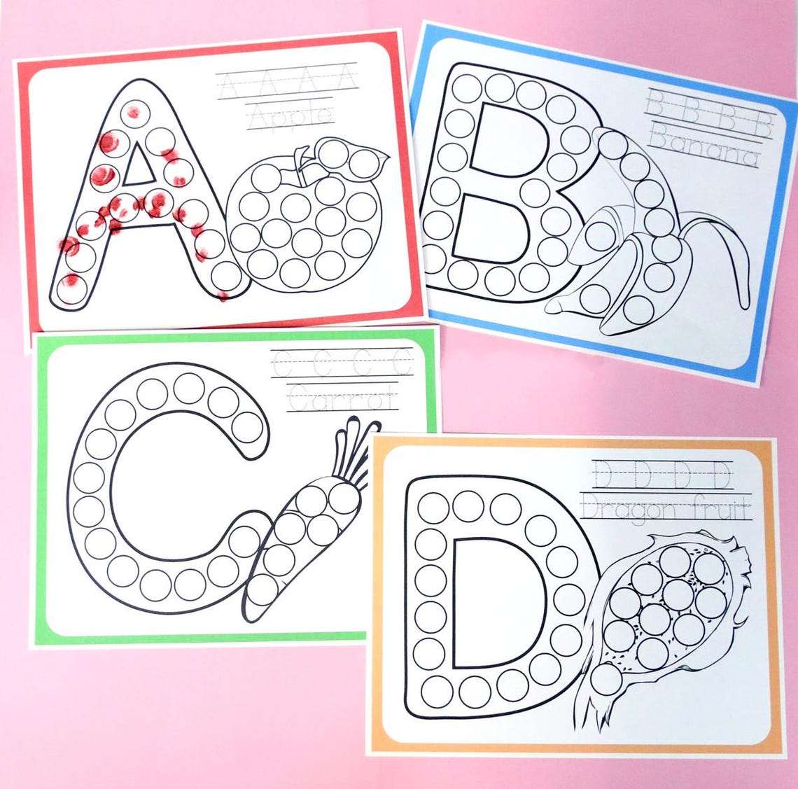 Do A Dot Printable Alphabet Craft & Coloring Pages for Kids | Fruit and ...