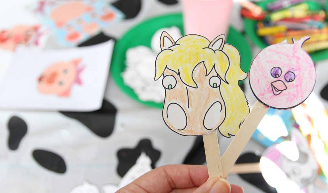 Farm Animal Stick Puppets | Coloring Pages and Preschool Craft | Old ...