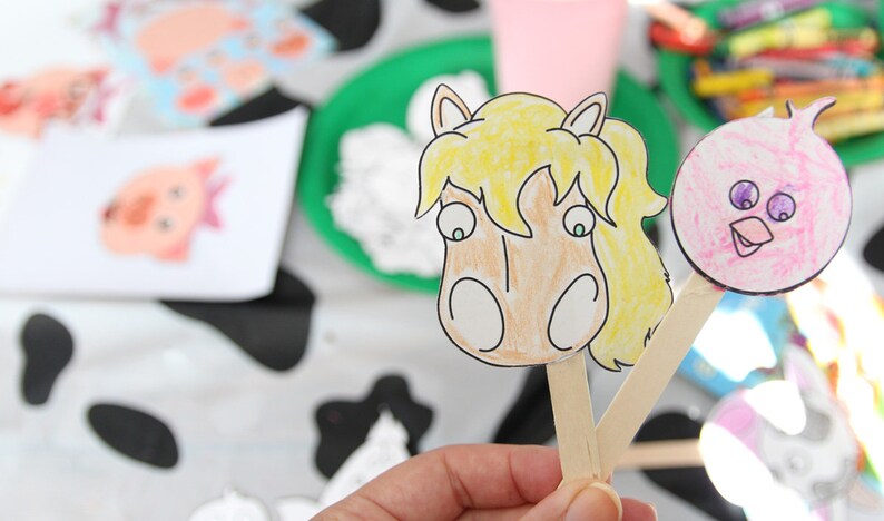 Farm Animal Stick Puppets Coloring Pages and Preschool Craft Old ...