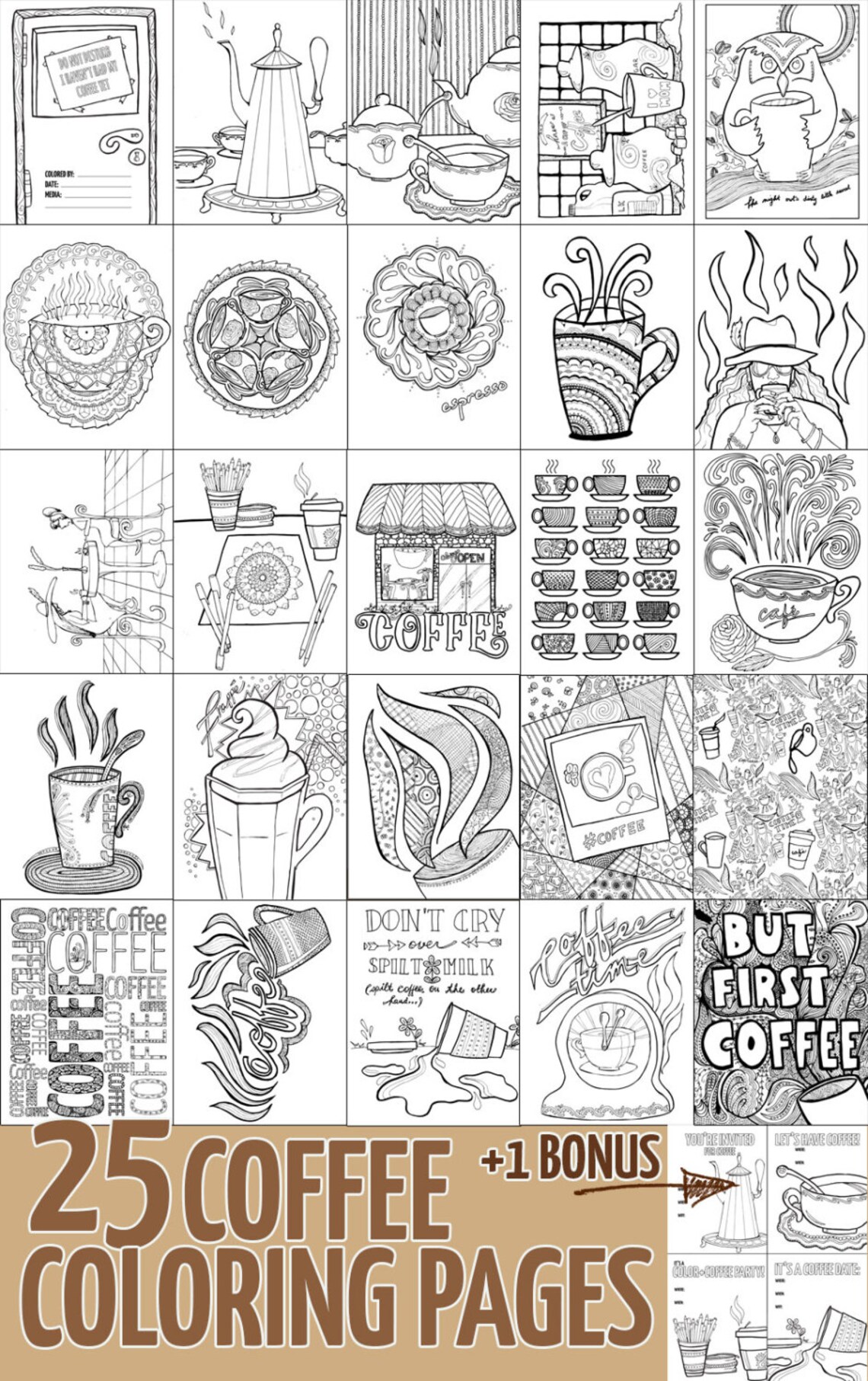 Adult Coloring Pages PDF Ebook 25 Coffee Colouring Pages - Etsy