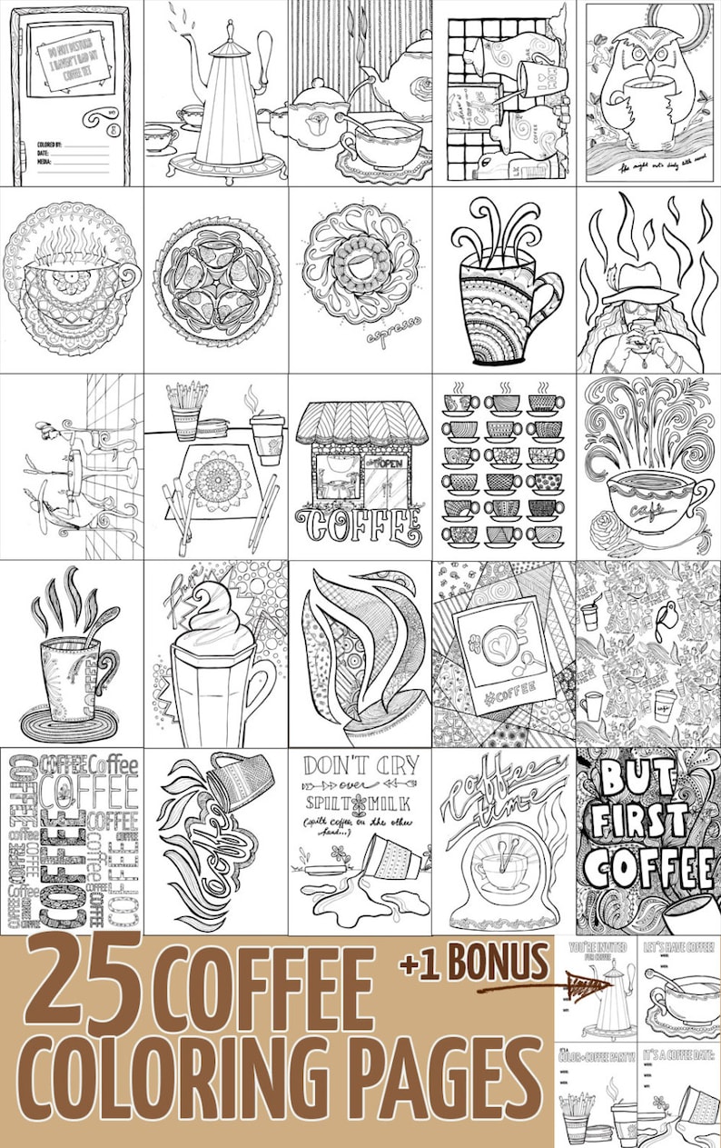 Adult Coloring Pages PDF Ebook 25 Coffee Colouring Pages for Adults ...