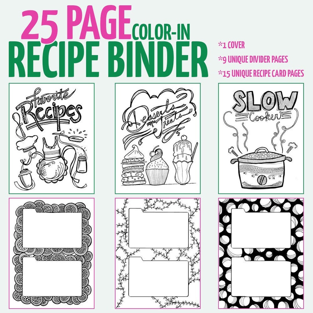Printable Recipe Binder Pages - Color-in Recipe Binder Coloring Book ...