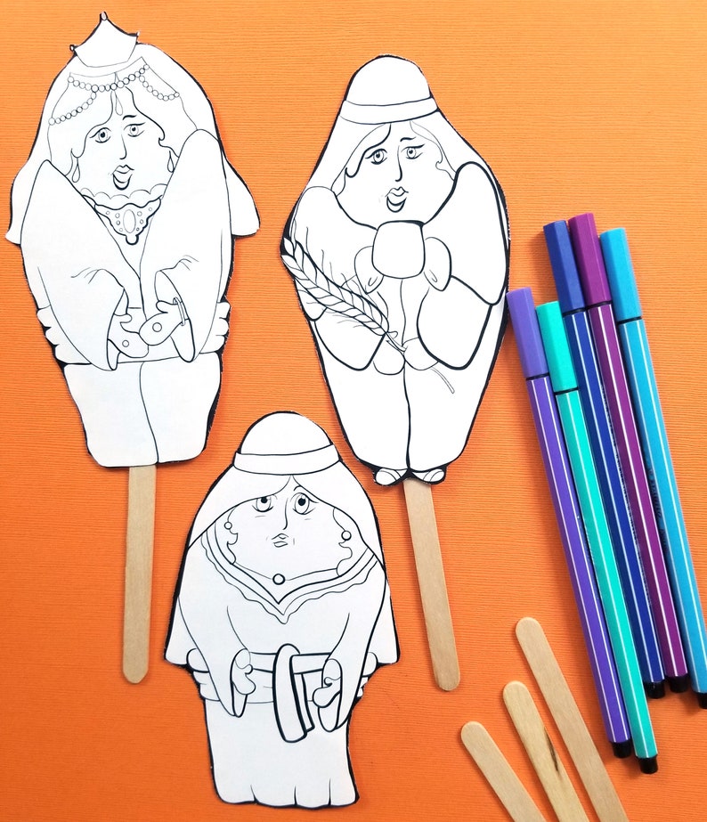 Book of Ruth Craft for Kids | Shavuot Coloring Puppets - Ruth and Naomi ...